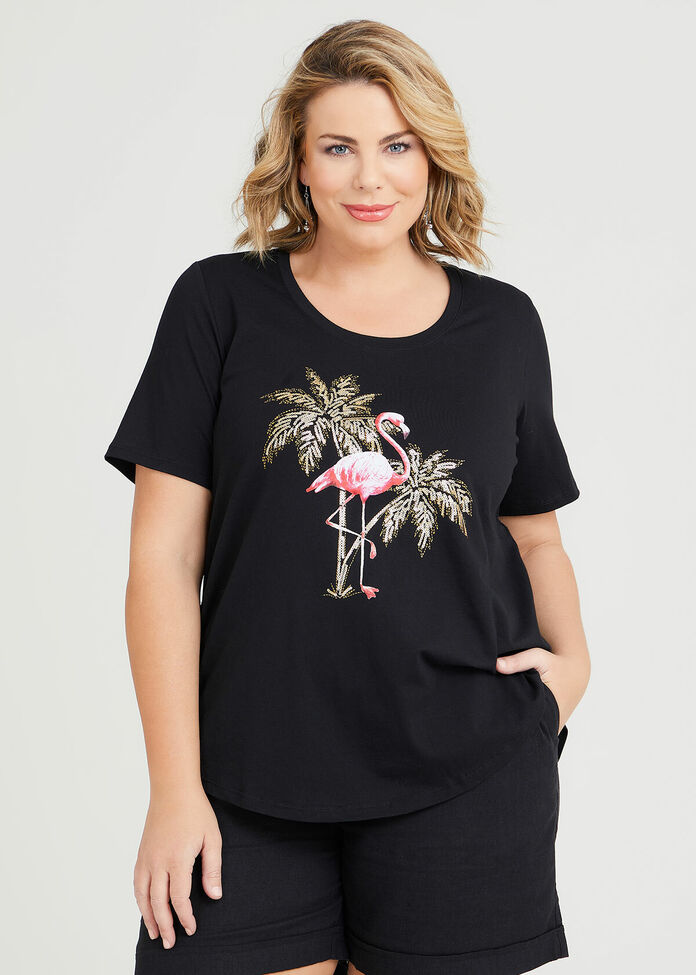 Shop Plus Size Cotton Embellished Flamingo Top, Black | Taking Shape AU