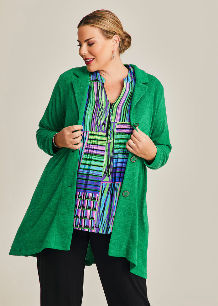 Plus Size Women's Green Button Enthuse Cardigan | Taking Shape NZ