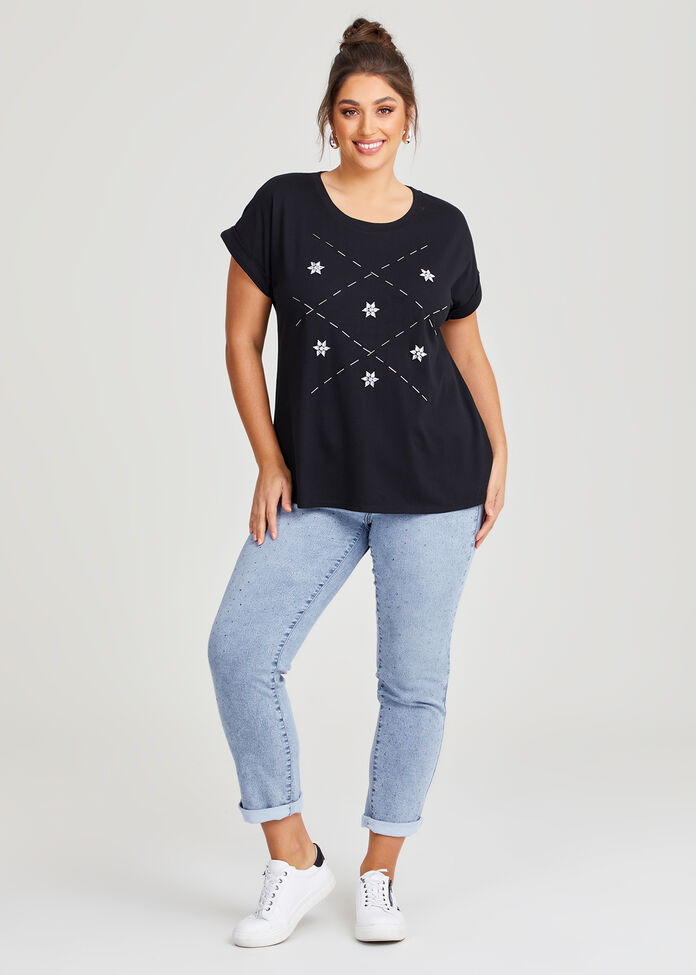 Shop Plus Size Cotton Modal Embellished T-shirt, Black | Taking Shape AU