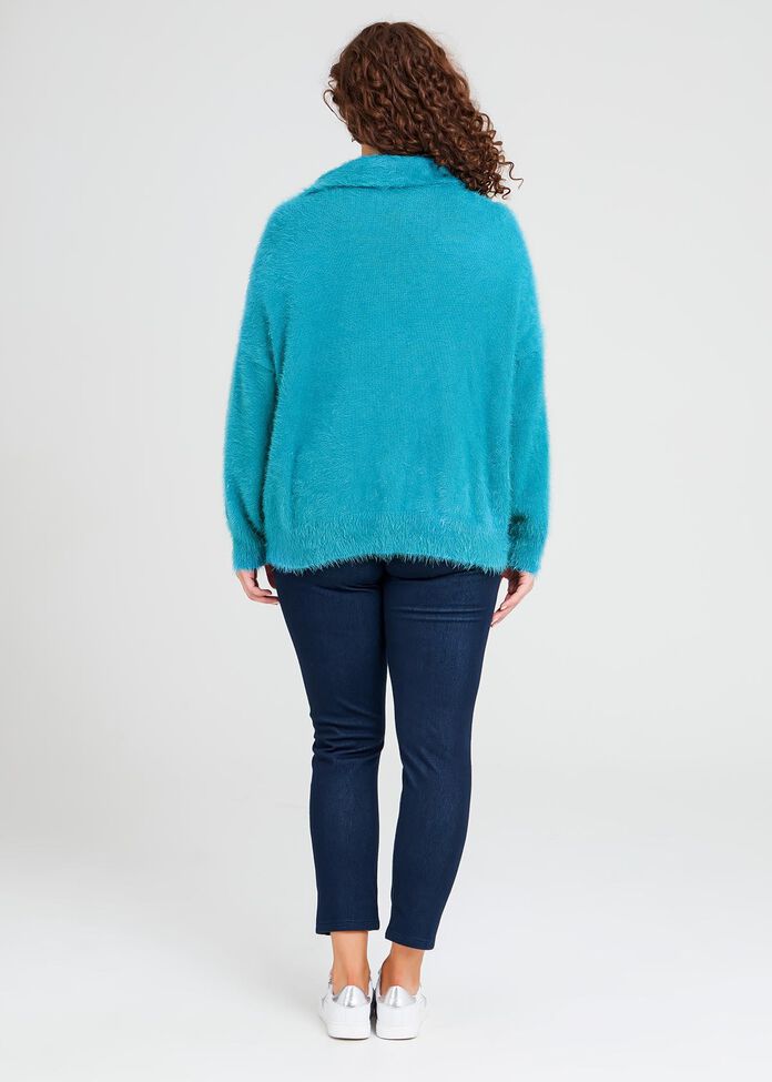 Shop Plus Size Fluffy Henley Knit Jumper, Blue | Taking Shape AU