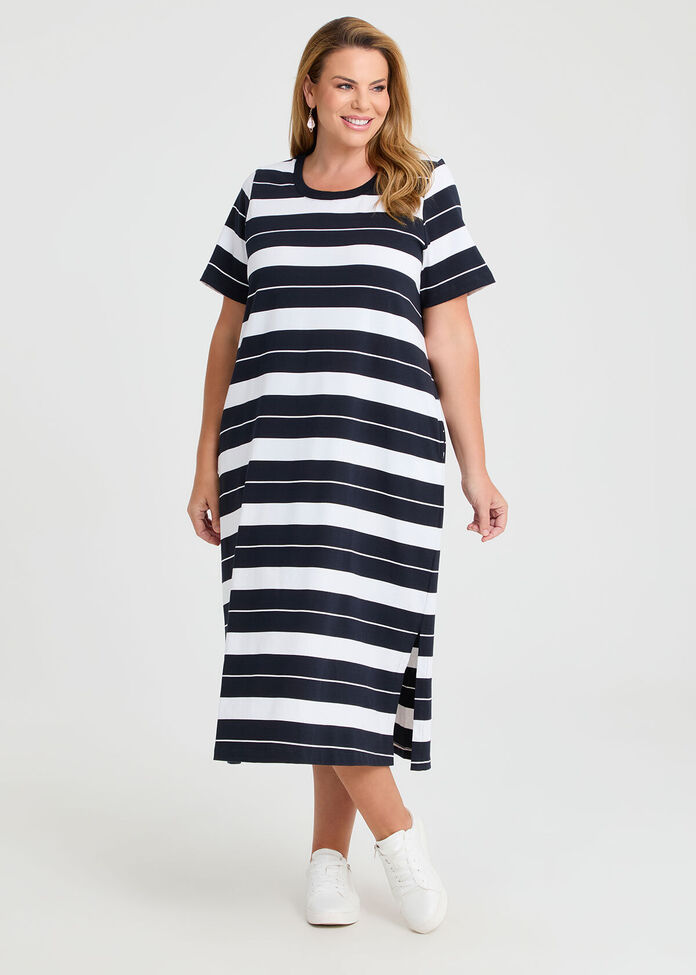 Shop Plus Size Cotton Block Stripe Maxi Dress, Blue | Taking Shape AU