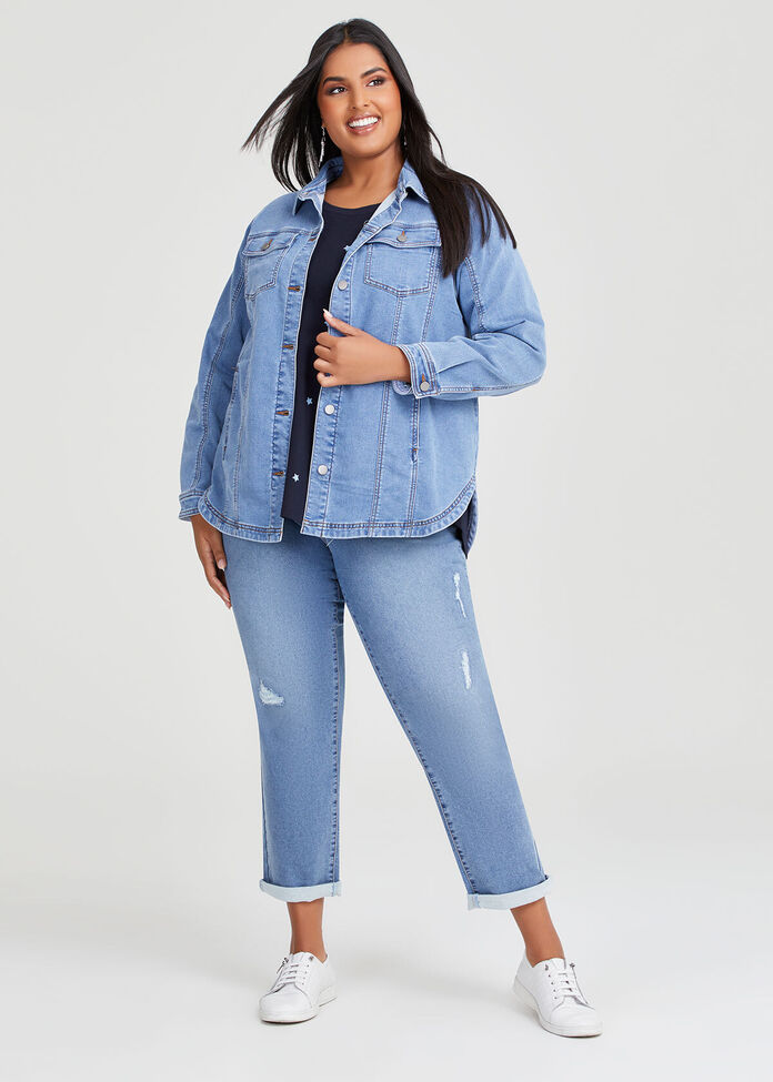 Shop Plus Size Cotton Curved Hem Denim Shacket, Blue | Taking Shape AU