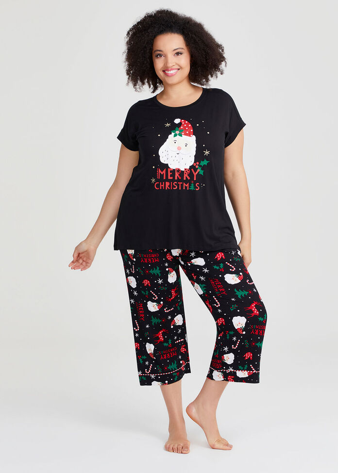 Plus Size Bamboo Santa Print Pyjama Top Black | Taking Shape AU