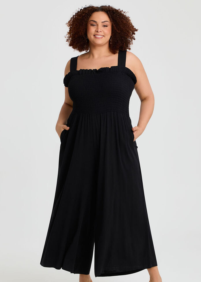Shop Plus Size Shirred Bodice Natural Jumpsuit, Black | Taking Shape AU