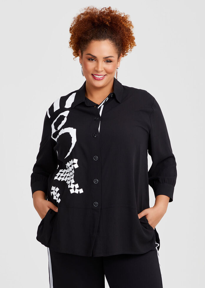 Shop Plus Size Bamboo Rhea Print Shirt in Black | Taking Shape US