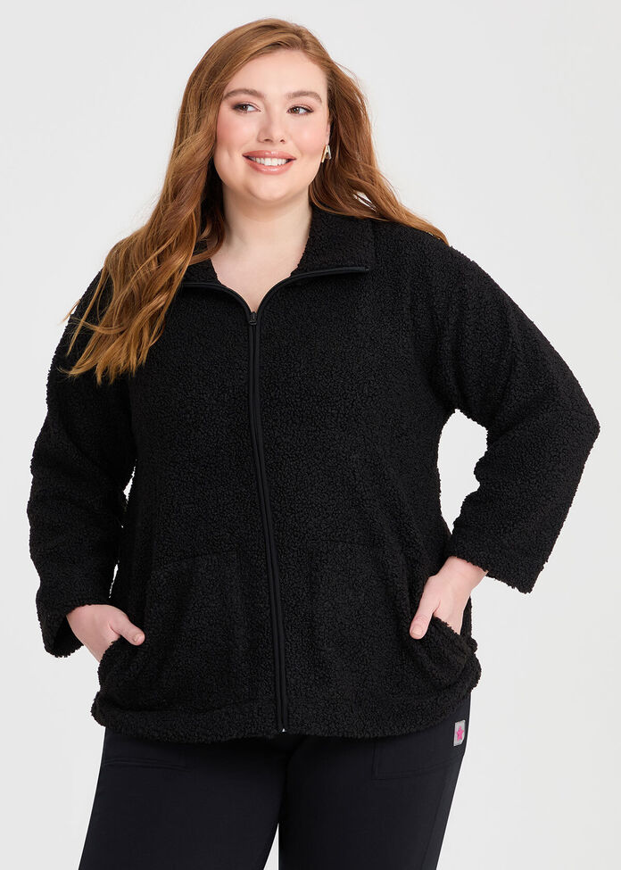 Shop Plus Size Teddy Zip Through Jacket, Black | Taking Shape NZ