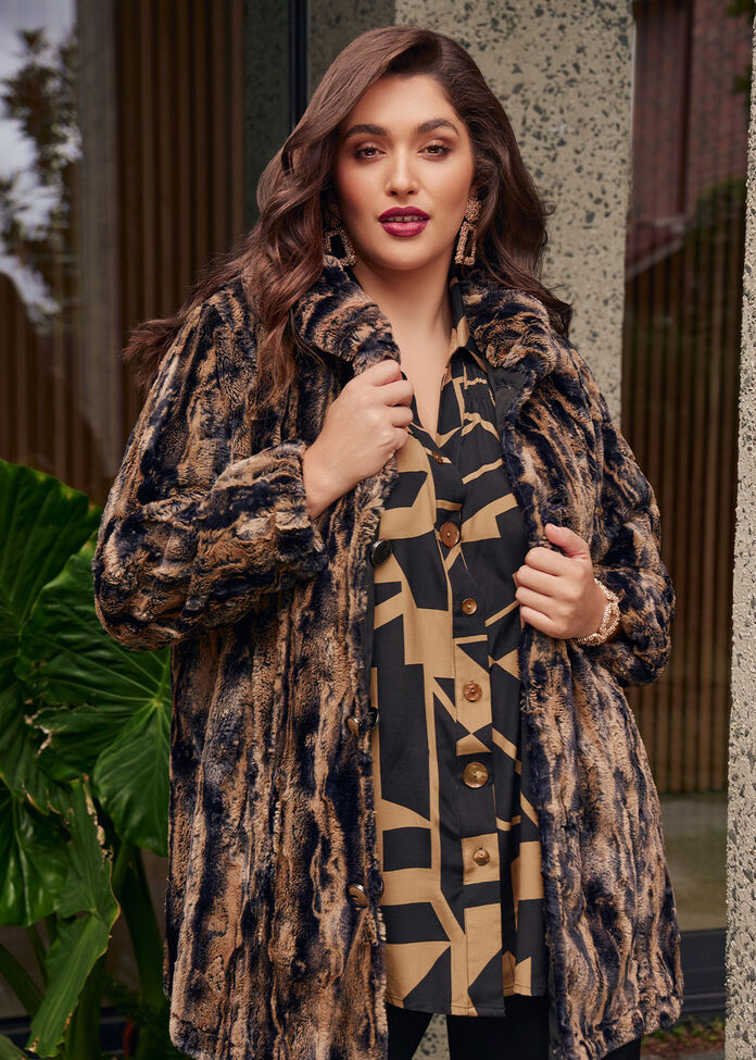 Shop Plus Size Faux Fur Reversible Spot Coat, Black | Taking Shape AU