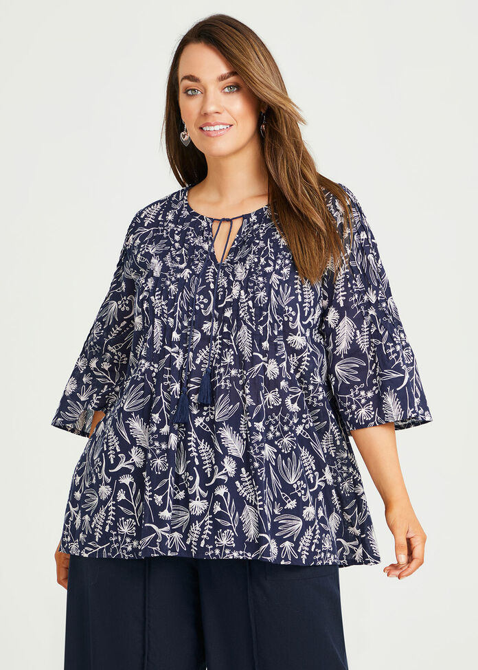 Shop Plus Size Cotton Flora Pintuck Top, Multi | Taking Shape AU