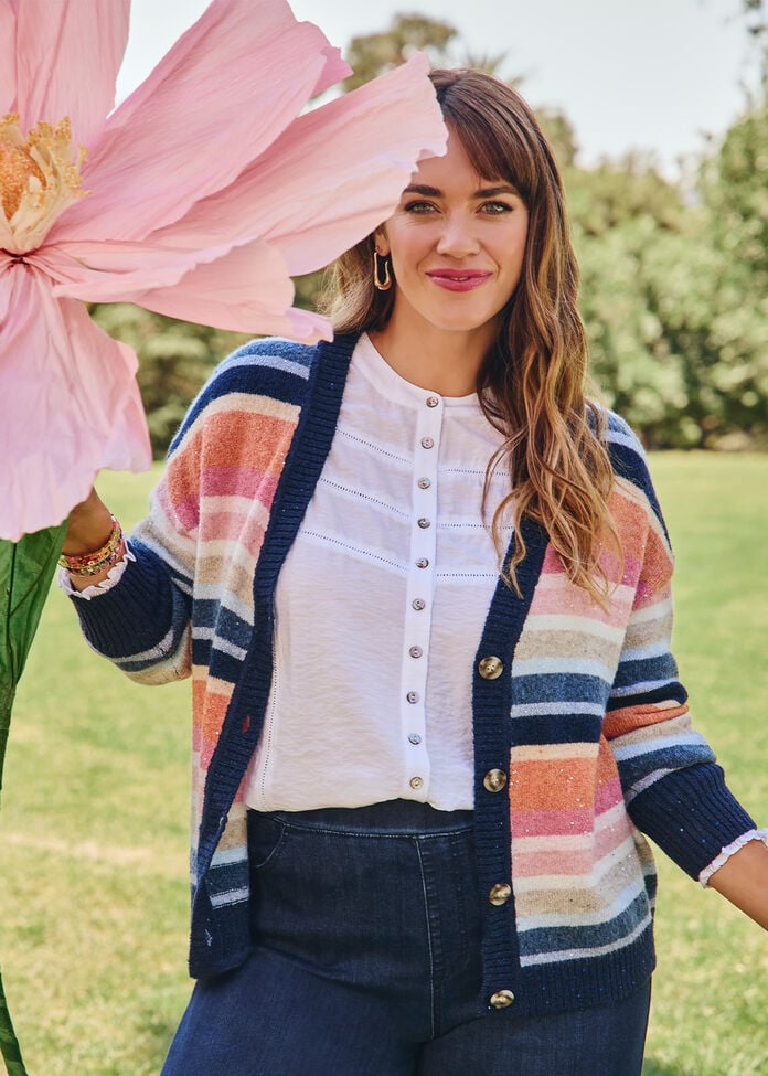Shop Plus Size Multi Stripe Short Cardigan, Multi | Taking Shape AU