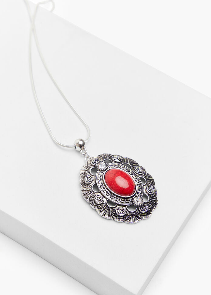 Shop Red Pendant Long Necklace in Red | Accessories | Taking Shape NZ
