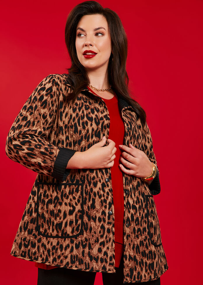 Shop Plus Size Reversible Quilt Leopard Jacket, Multi | Taking Shape AU