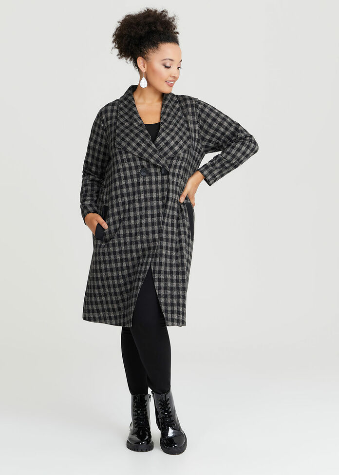 Shop Plus Size Ponte Check Coatigan, Black | Taking Shape AU