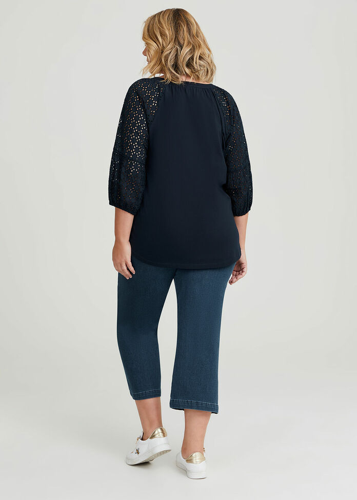 Shop Plus Size Cotton Broderie Notch Top in Blue | Taking Shape NZ