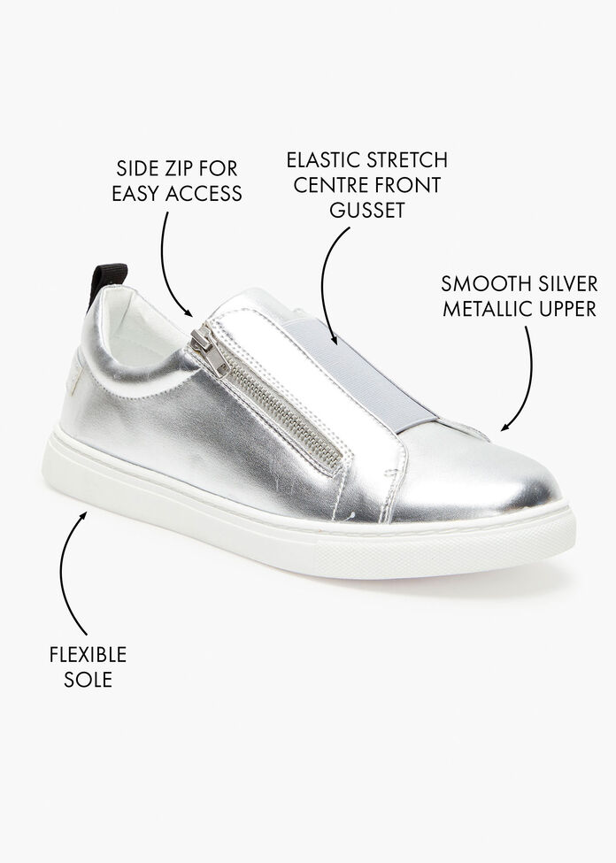Shop Silver Metallic Silver Side Zip Sneaker | Comfortable Shoes ...