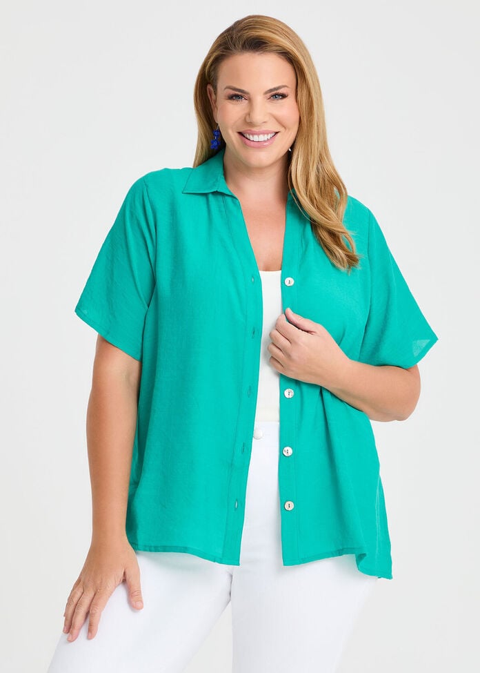Shop Plus Size Natural Collared Button Shirt, Green | Taking Shape AU