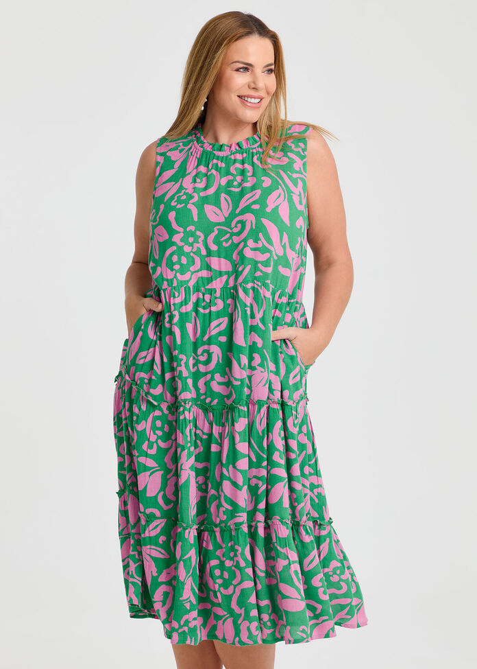 Shop Plus Size Natural Sleeveless Tiered Dress, Floral | Taking Shape AU