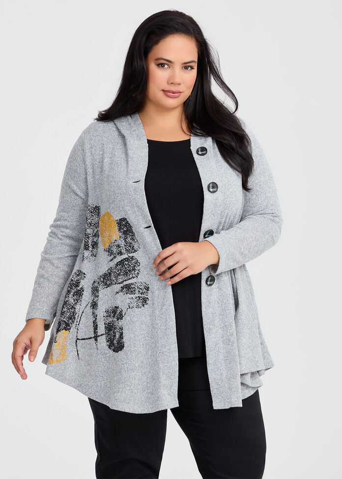 Plus Size Women's Print Cardigan Grey | Taking Shape AU