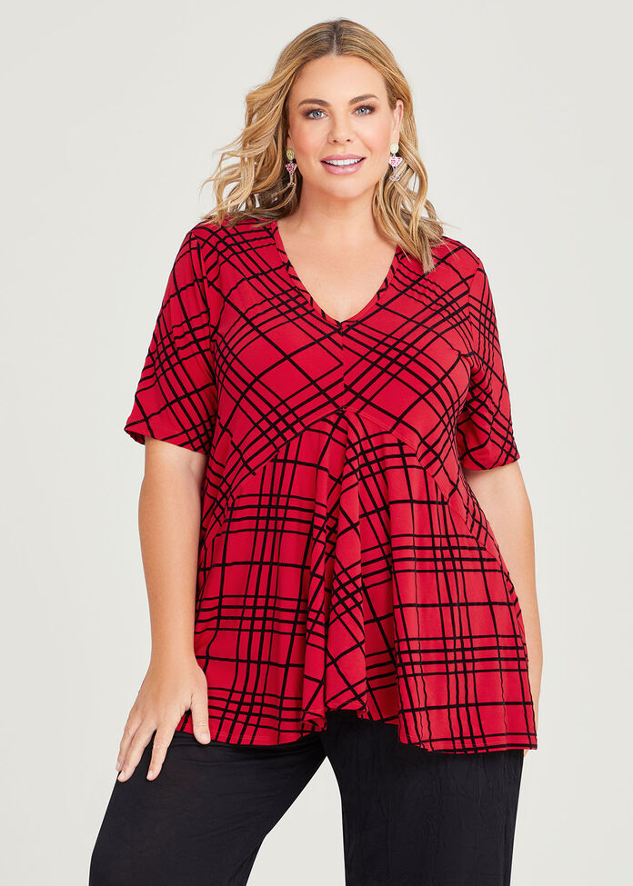 Shop Plus Size Check Flock Swing Top, Red | Taking Shape AU