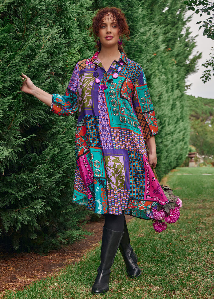 Shop Plus Size Revival Collar Natural Swing Dress, Multi | Taking Shape AU