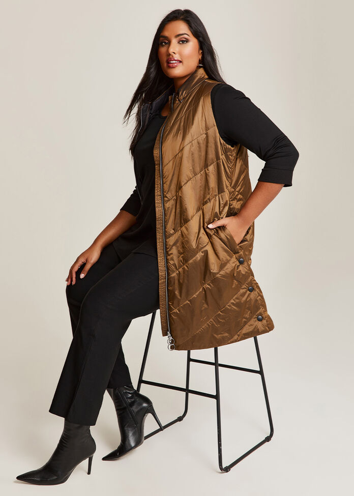 Shop Plus Size Longline Reversible Puffer Vest, Brown | Taking Shape AU