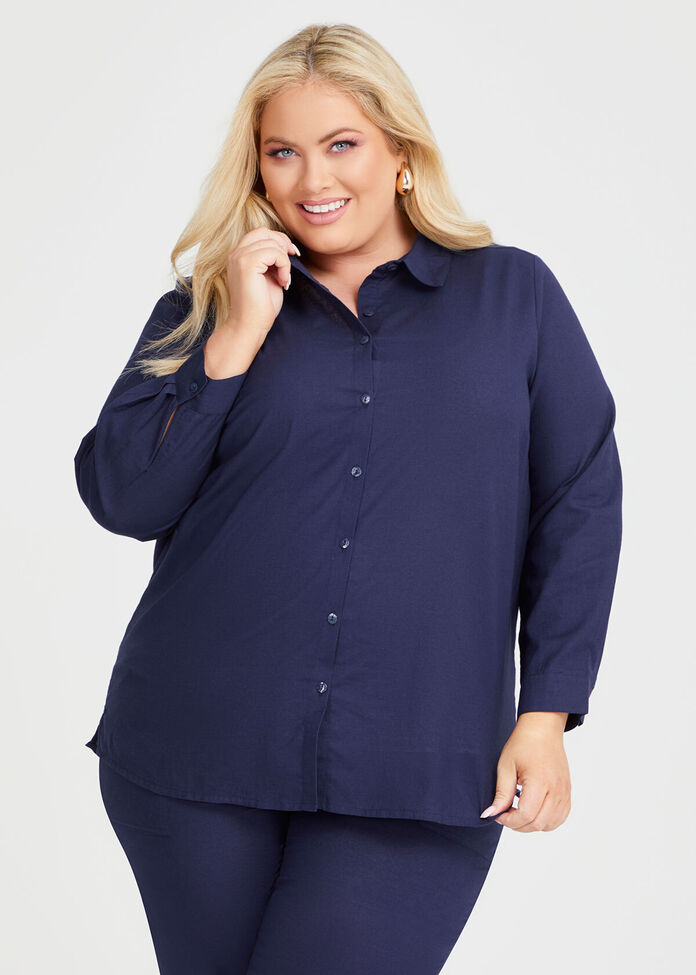 Shop Plus Size Cotton Linen Essential Shirt, Navy | Taking Shape AU