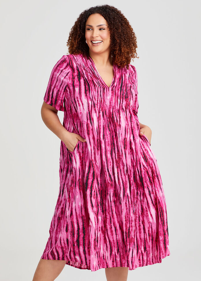 Plus Size Fiesta Short Sleeve Midi Dress Pink Print | Taking Shape NZ
