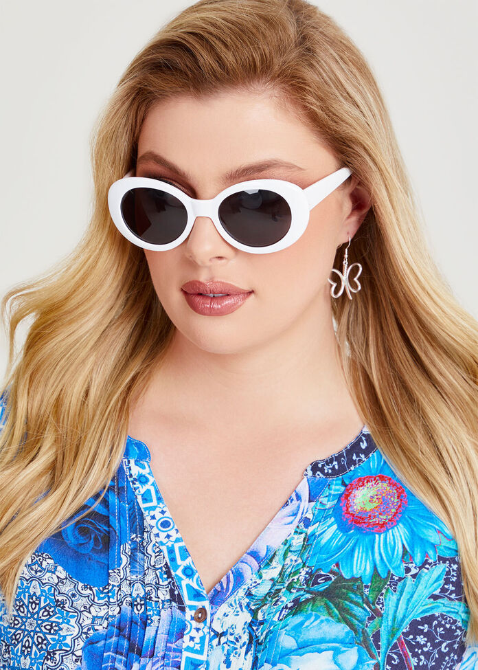 Shop Retro Oval Sunglasses In White Accessories Taking Shape Au