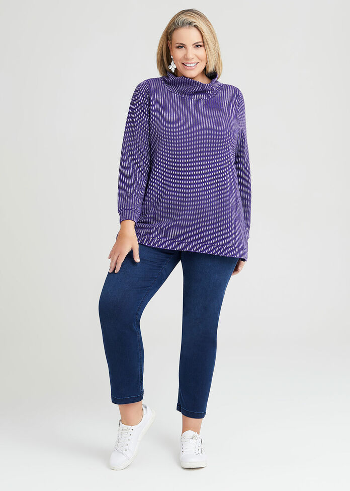 Shop Texture Cowl Neck Ticking Top in Purple in sizes 12 to 24 | Taking ...