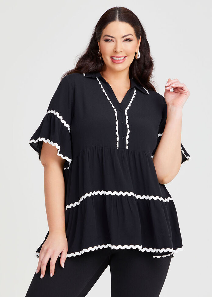 Shop Plus Size Natural Ric Rac Trim Top, Black | Taking Shape NZ