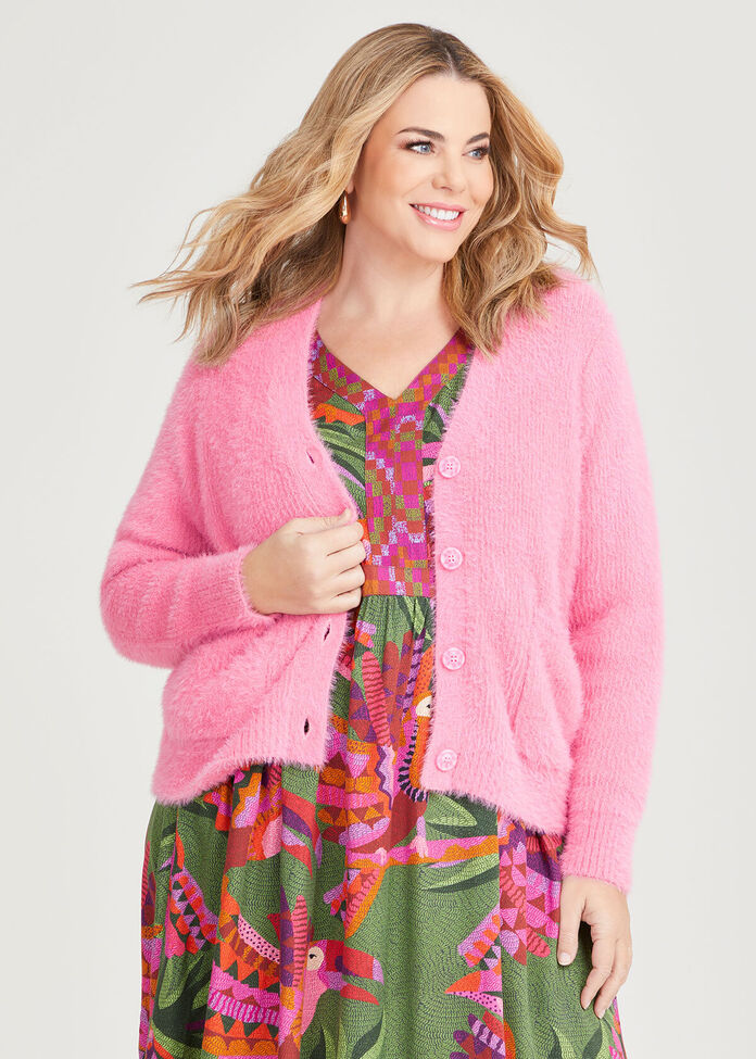 Shop Plus Size Fluffy Knit Short Cardigan, Red | Taking Shape AU