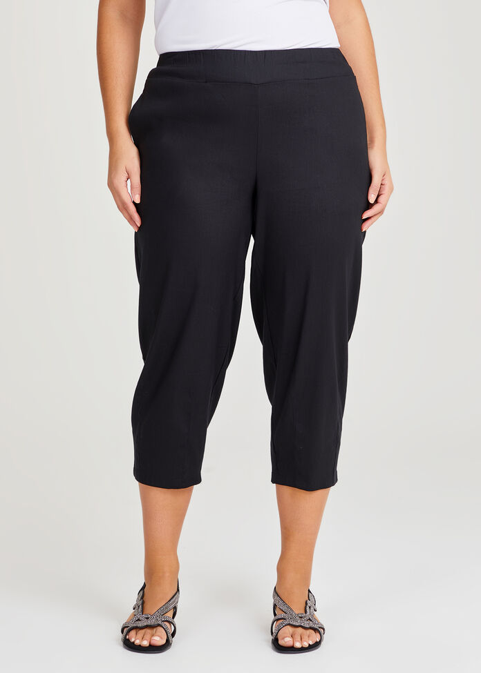 Shop Plus Size Stretch Linen Mia Crop Pant, Black | Taking Shape AU