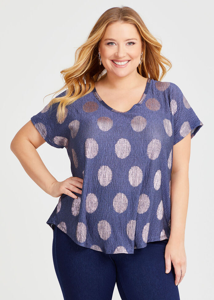 Shop Plus Size Shimmer Foil Etched Spot Top, Blue | Taking Shape AU