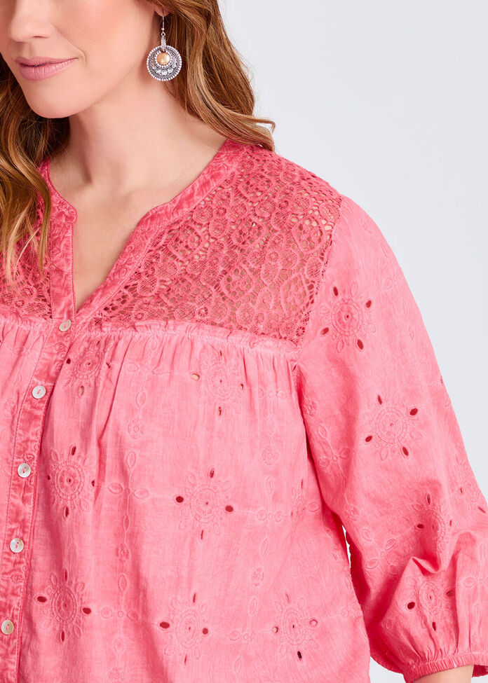 Shop Plus Size Cotton Mix Broderie Top, Red | Taking Shape UK