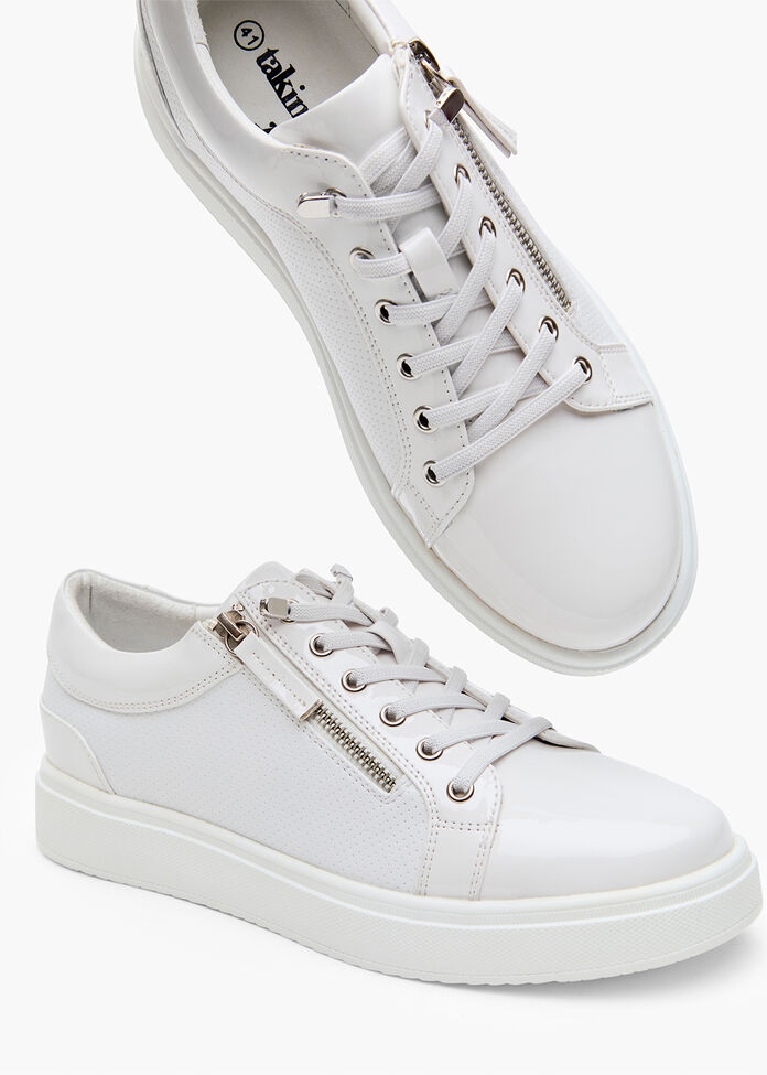 White Patent Perf Zip Women's Sneakers | Taking Shape AU