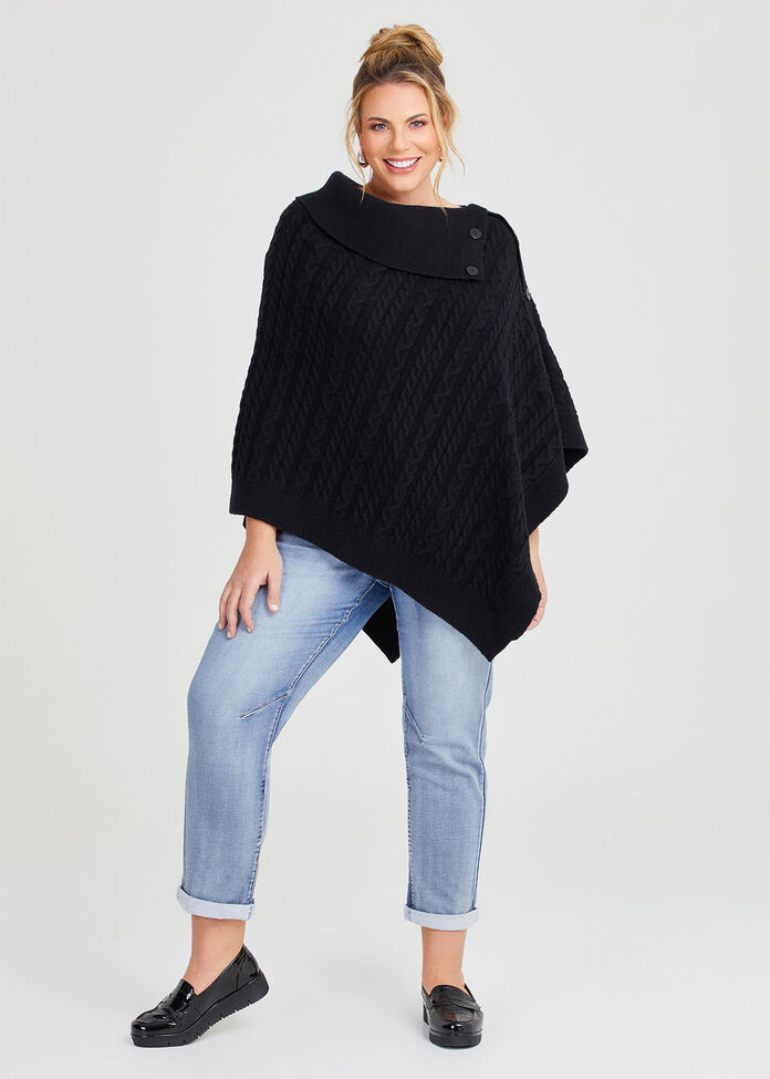 Shop Side Button Detail Poncho in Black | Accessories | Taking Shape NZ