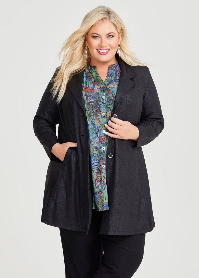 Shop Plus Size Coated Luna Longline Jacket, Black | Taking Shape AU