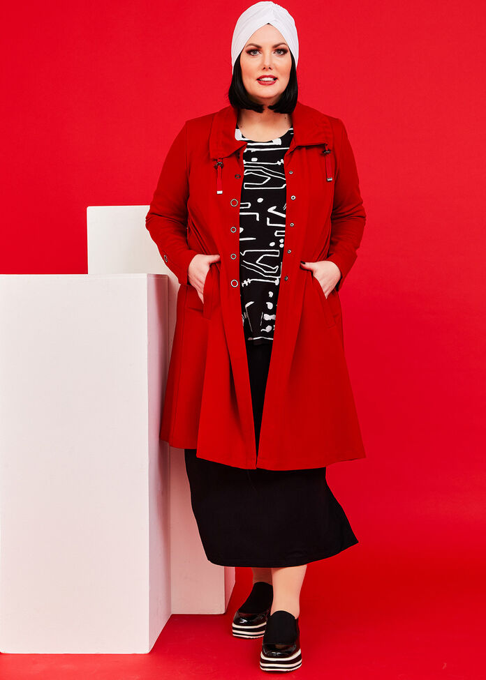 Shop Plus Size Eyelet Bamboo Ponte Trench, Red | Taking Shape AU