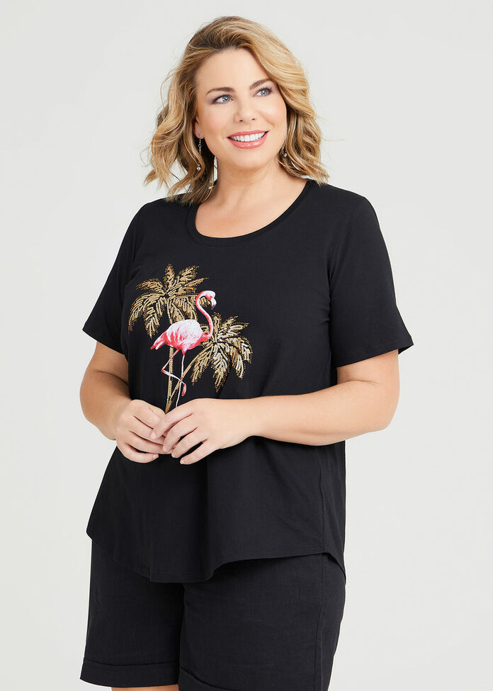 Shop Plus Size Cotton Embellished Flamingo Top, Black | Taking Shape AU