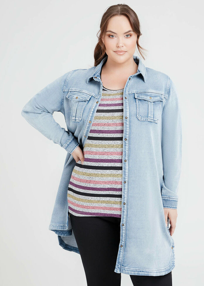 Shop Plus Size Girlfriend Long Denim Shacket, Blue | Taking Shape UK