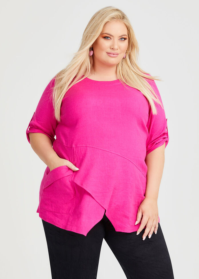 Shop Plus Size Stretch Linen Drape Tunic, Red | Taking Shape AU