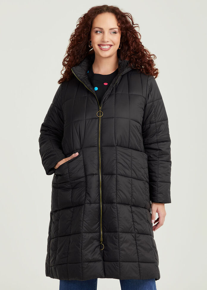 Shop Plus Size A Line Hooded Puffer Jacket in Black | Taking Shape US