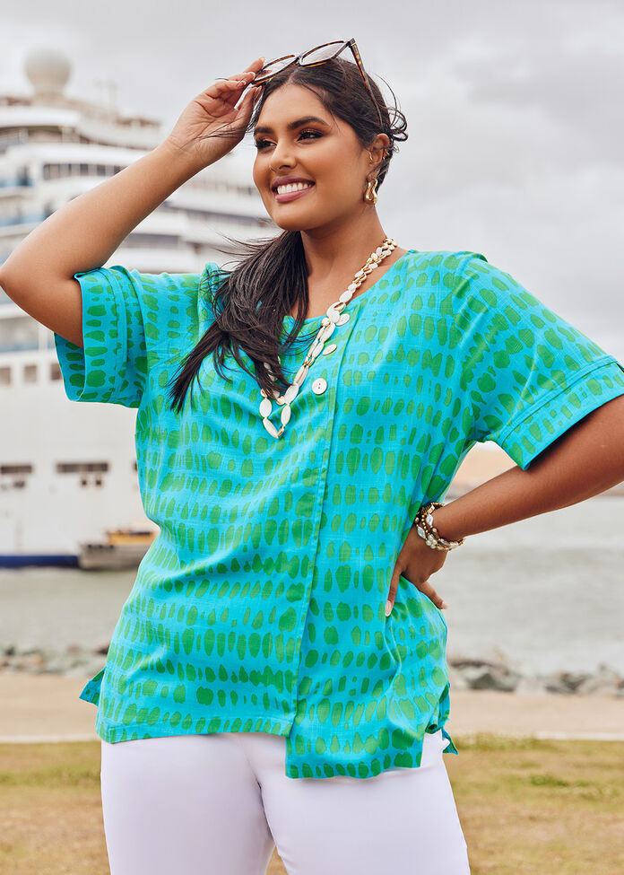 Shop Plus Size Annette Natural Button Top, Blue | Taking Shape AU