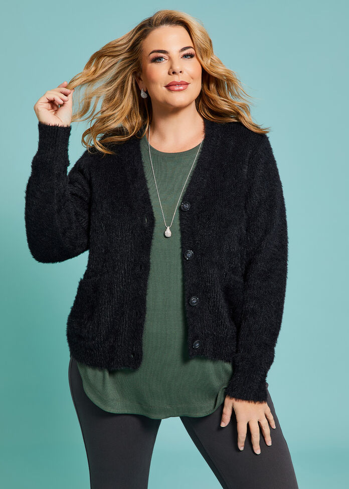 Shop Plus Size Fluffy Knit Short Cardigan, Black | Taking Shape AU