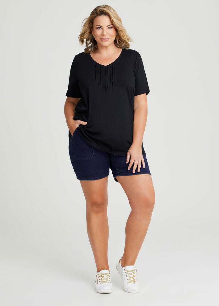 Shop Plus Size Cotton Pintuck Short Sleeve Top, Black | Taking Shape AU