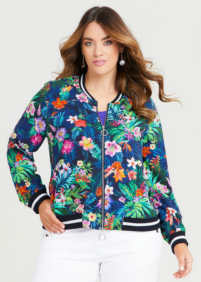 Shop Plus Size Natural Floral Bomber Jacket, Multi | Taking Shape AU
