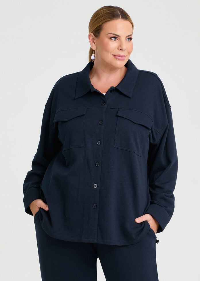 Shop Plus Size Sweat Shacket, Blue | Taking Shape NZ