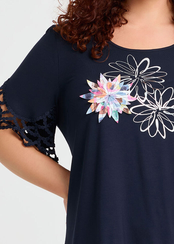 Shop Plus Size Lace Trim Applique & Foil Top, Blue | Taking Shape NZ