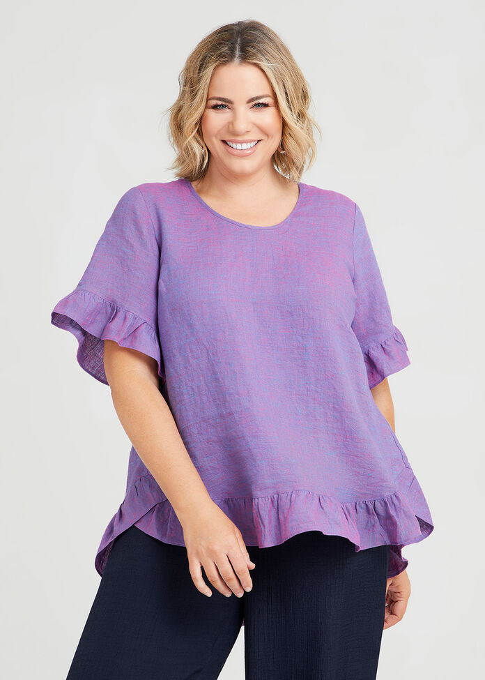 Shop Plus Size Luma Ruffle Linen Top in Purple | Taking Shape AU