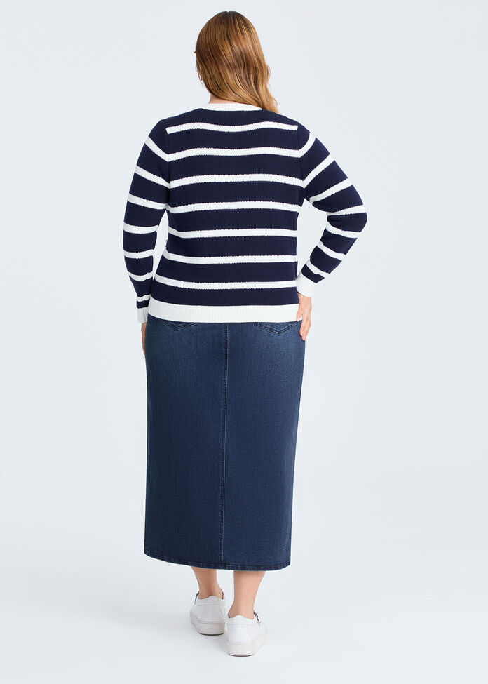 Shop Plus Size Cotton Buttoned Stripe Cardigan, Navy | Taking Shape NZ
