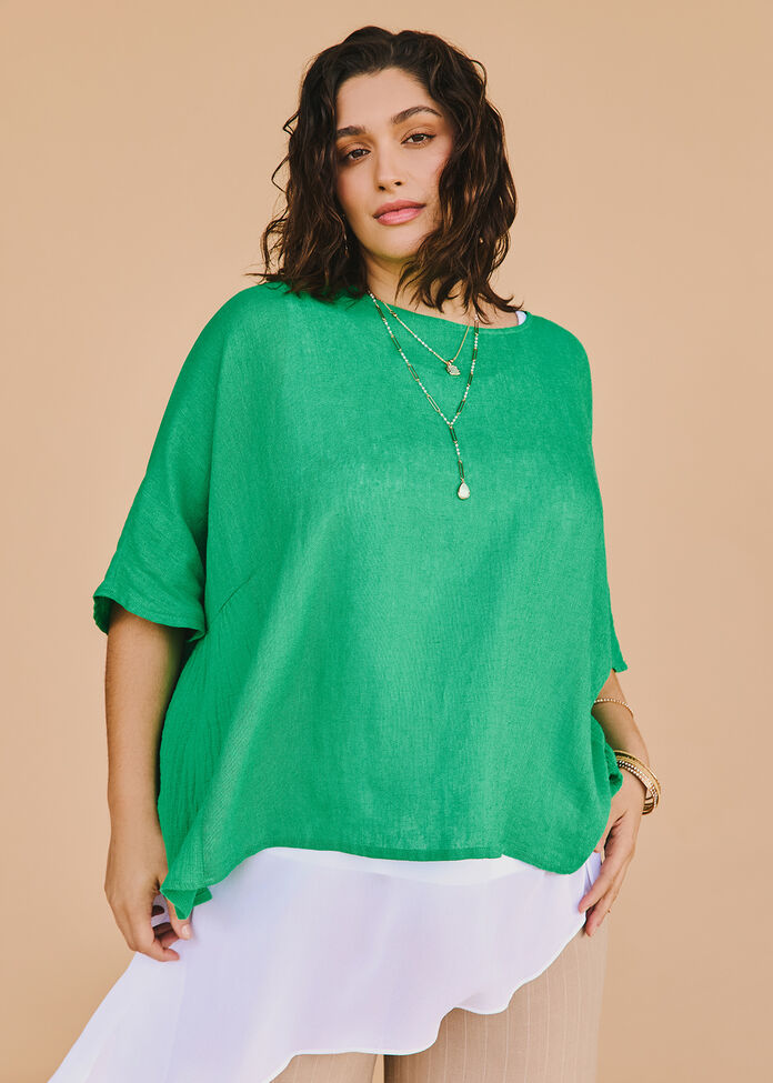Shop Plus Size Linen Blend Carmen Overtop, Green | Taking Shape NZ